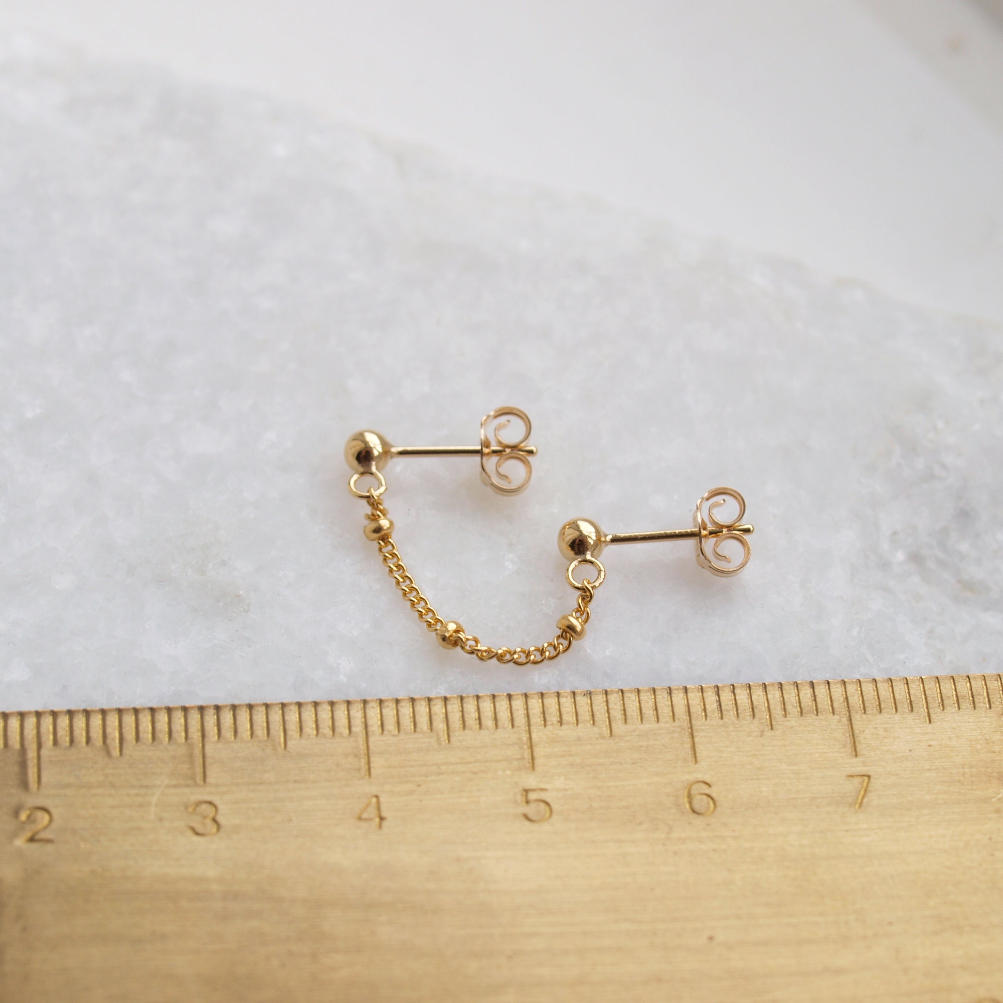 Double Stud Chain Earring Gold Filled Connected Earrings For - Etsy.de