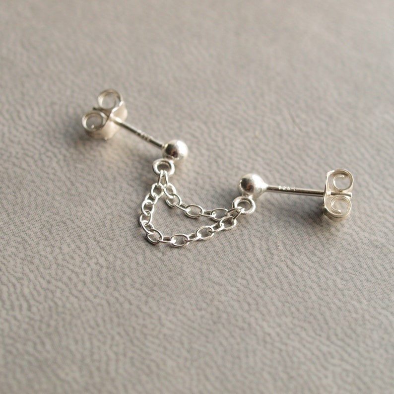 Double Piercing Chain Earrings Connector Pair, Sterling Silver ...