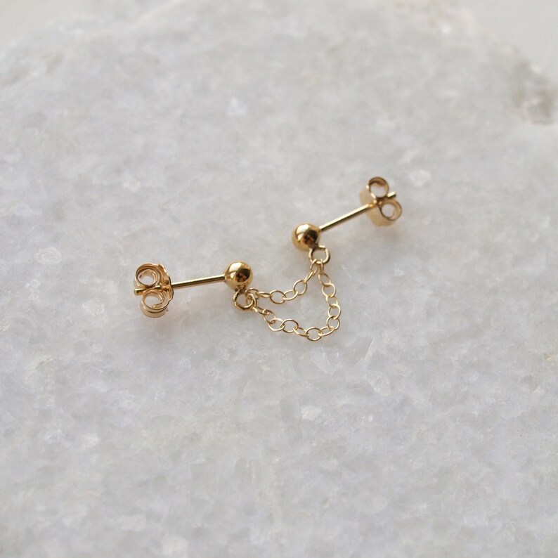 Gold Filled Double Piercing Earring Gold Double Stud Earring | Etsy