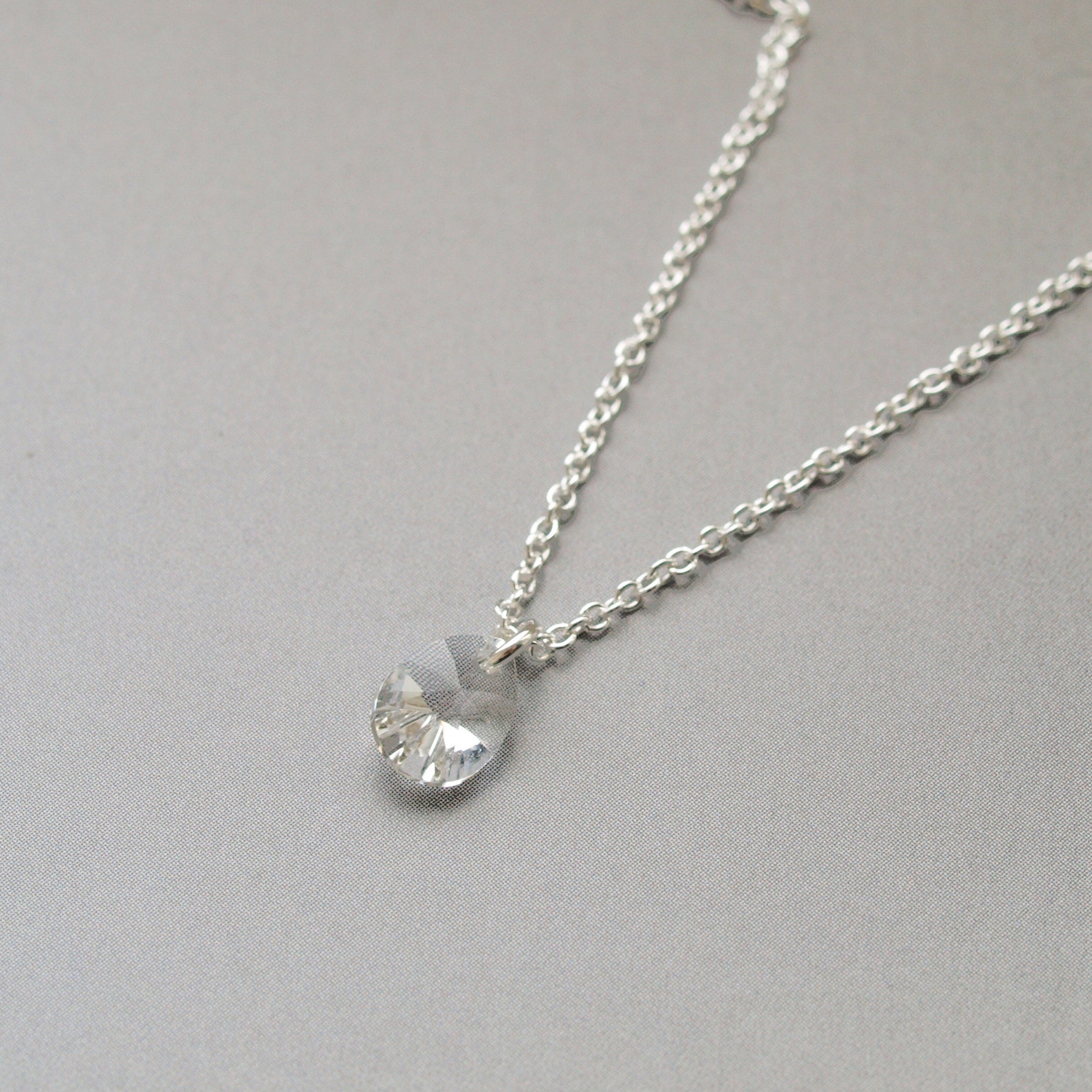 Mini Crystal Teardrop Necklace Small Dainty Sterling Silver Crystal ...