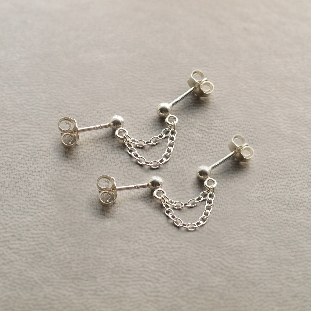 Double Piercing Chain Earrings Connector Pair, Sterling Silver ...
