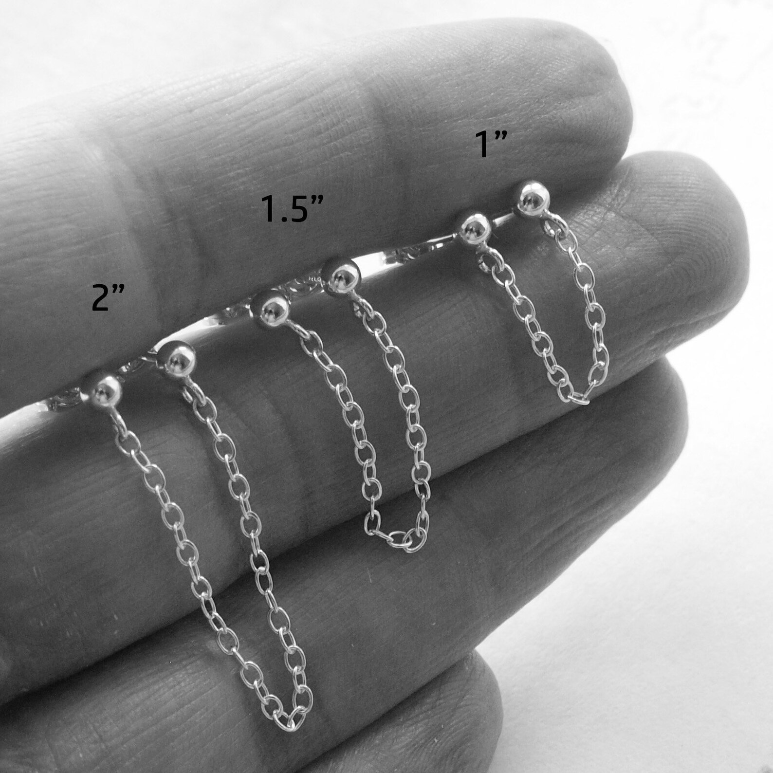 Double Piercing Earring - Two Stud Chain Earring - Sterling Silver ...