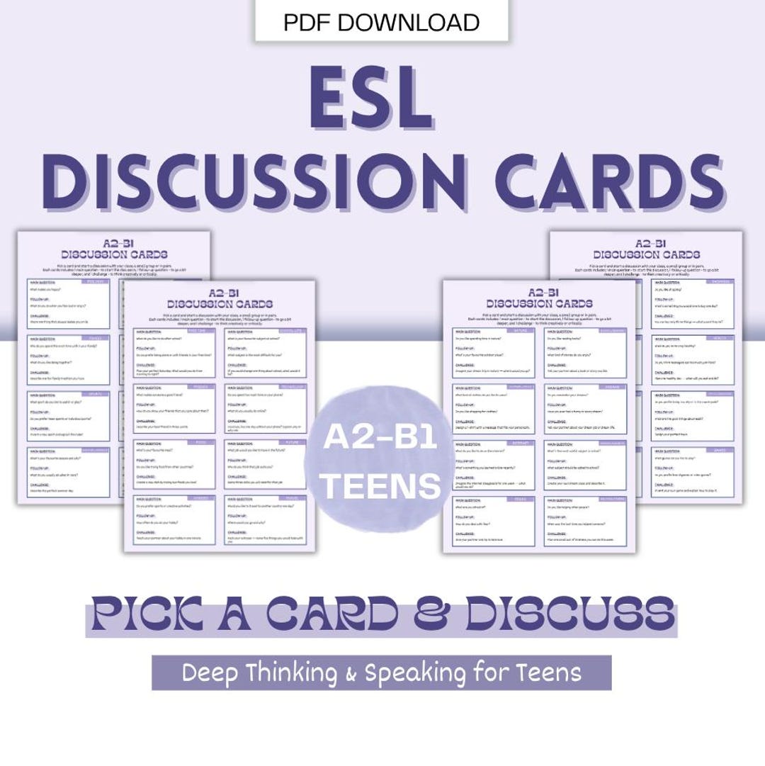 ESL Discussion Cards for Teens (A2–B1) | 56 Speaking Prompts for ...