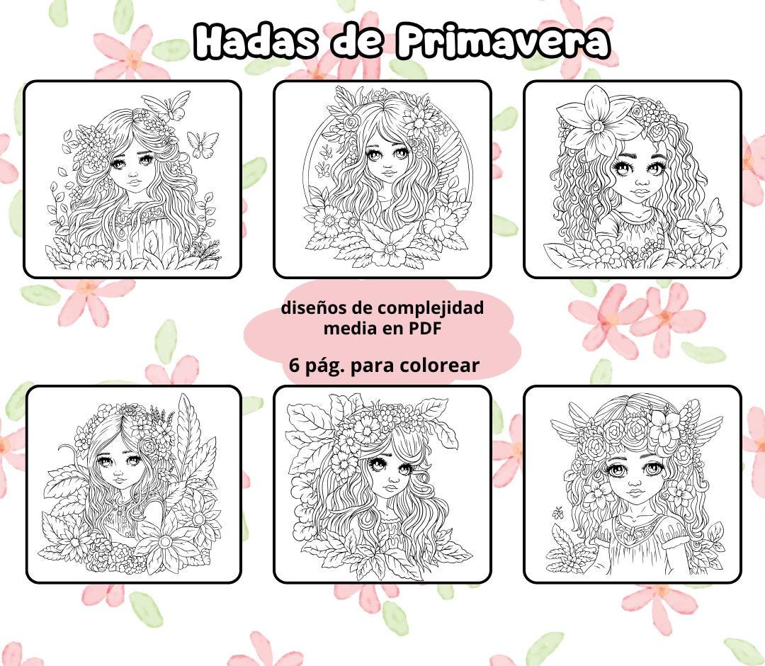 Spring Fairies – Floral Illustration Coloring Page Pack in PDF Format ...