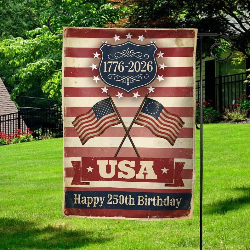 Happy Birthday USA Garden Flag: Rustic Vintage Crossed Flags Patriotic ...