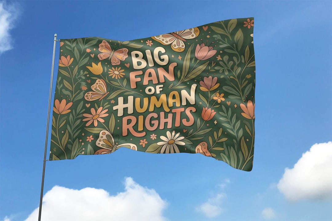 Big Fan of Human Rights House Flag: Retro Floral Butterfly Yard Sign ...
