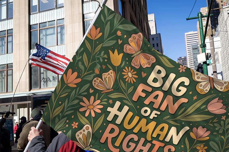 Big Fan of Human Rights House Flag: Retro Floral Butterfly Yard Sign ...