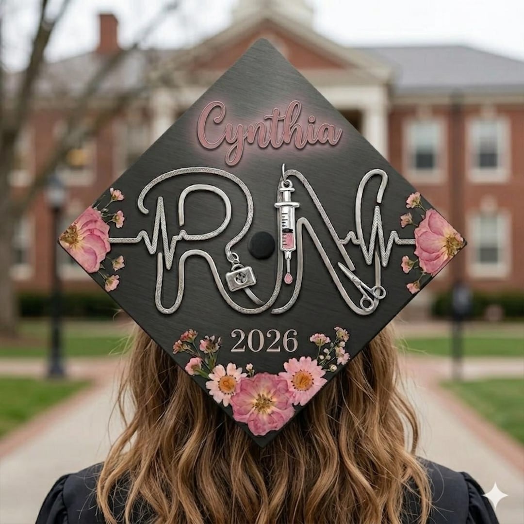 Custom RN Graduation Cap Topper 2026: Floral Nurse Stethoscope BSN ...