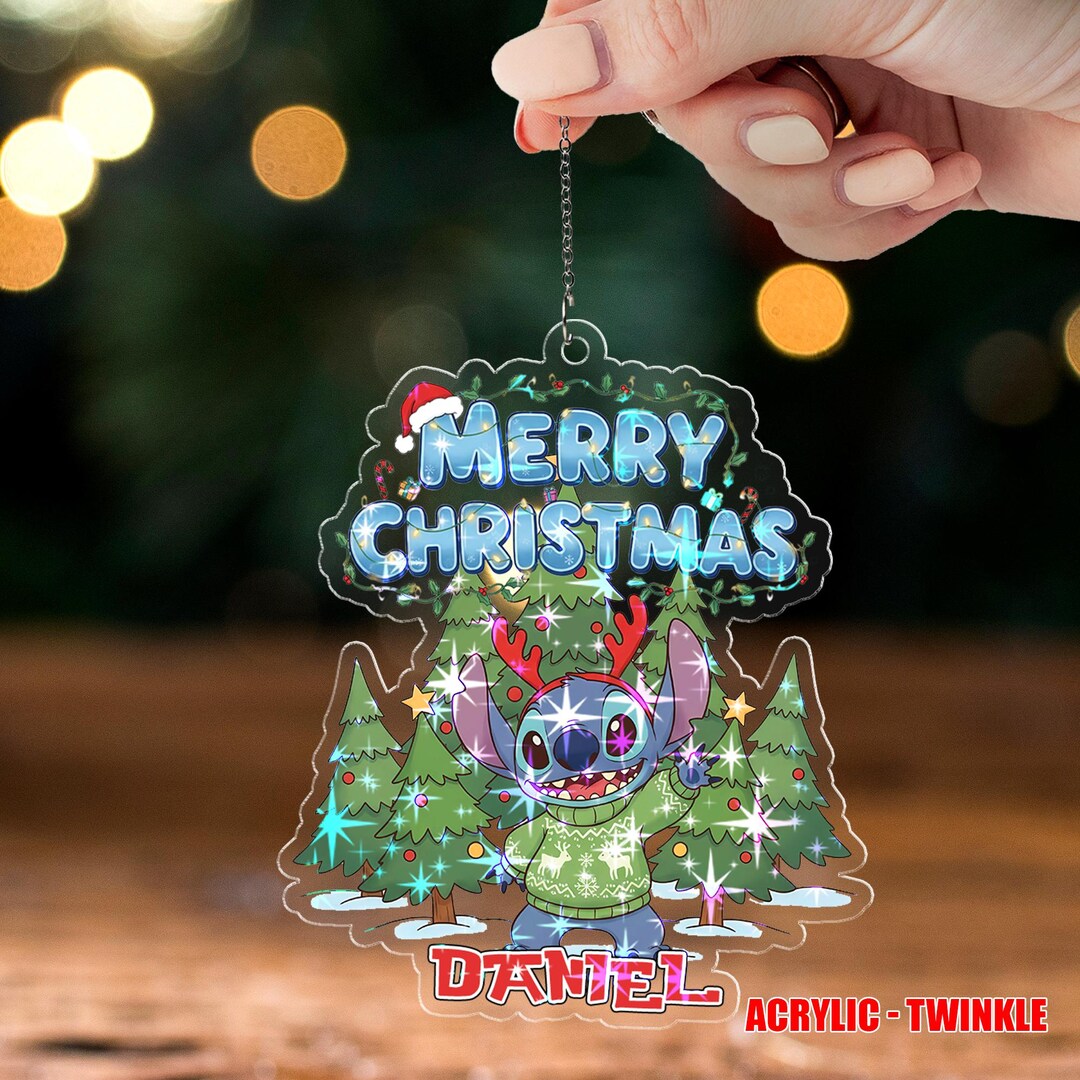 Retro Merry Stitchmas Ornament, Stitch Disney Christmas Keespake ...