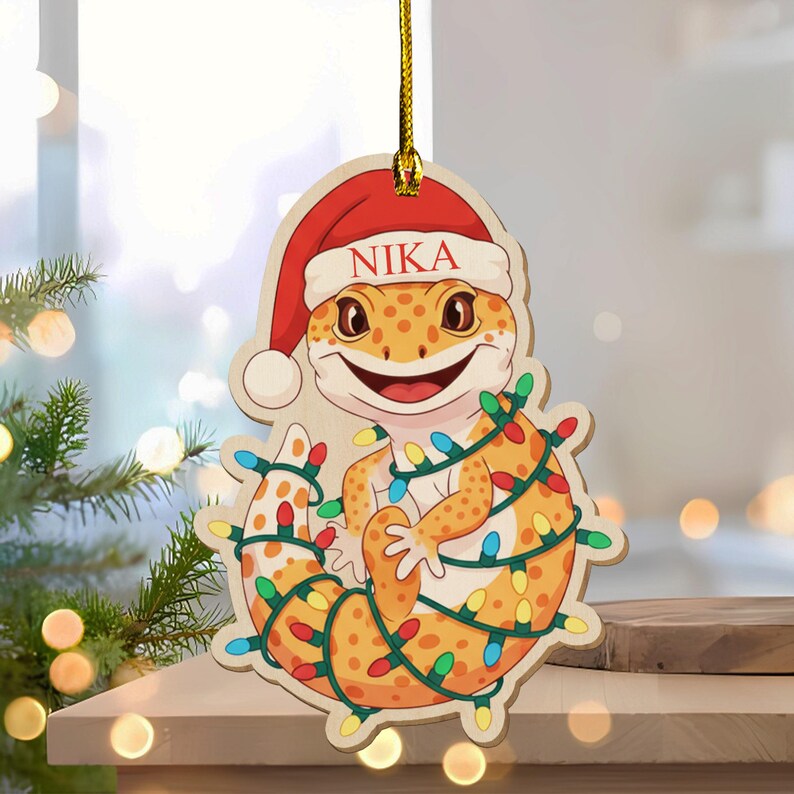 Personalized Leopard Gecko Ornament, Custom Name Gecko Christmas ...