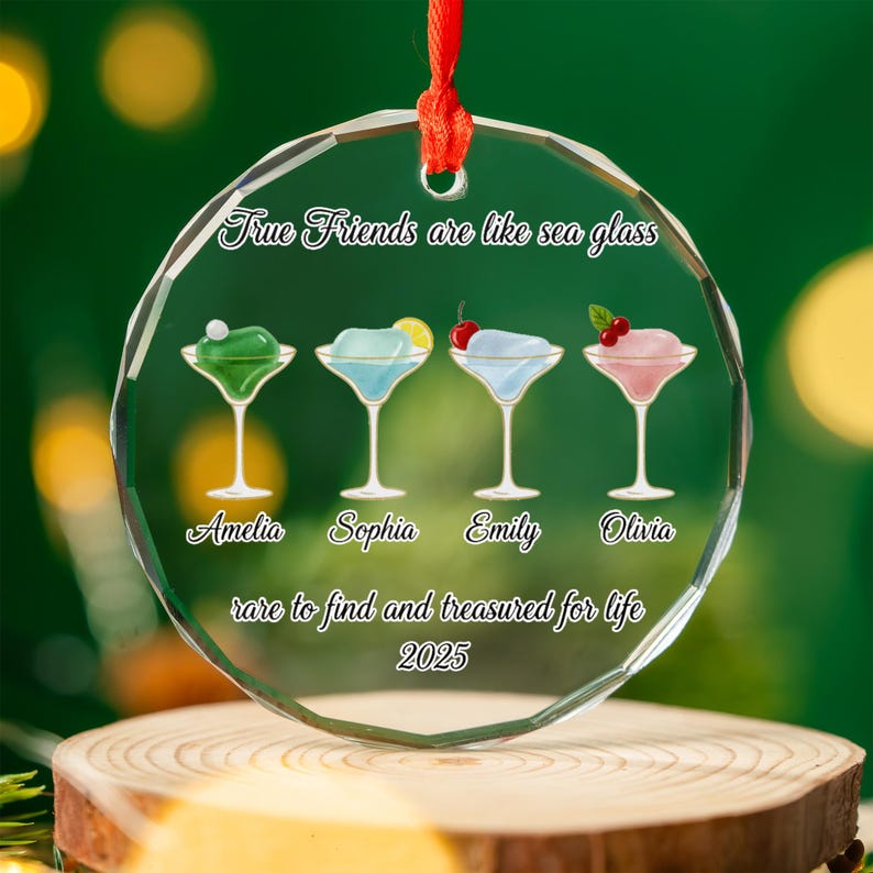 Personalized 2D Flat Sea Glass Tree Ornament – Custom Family Name ...