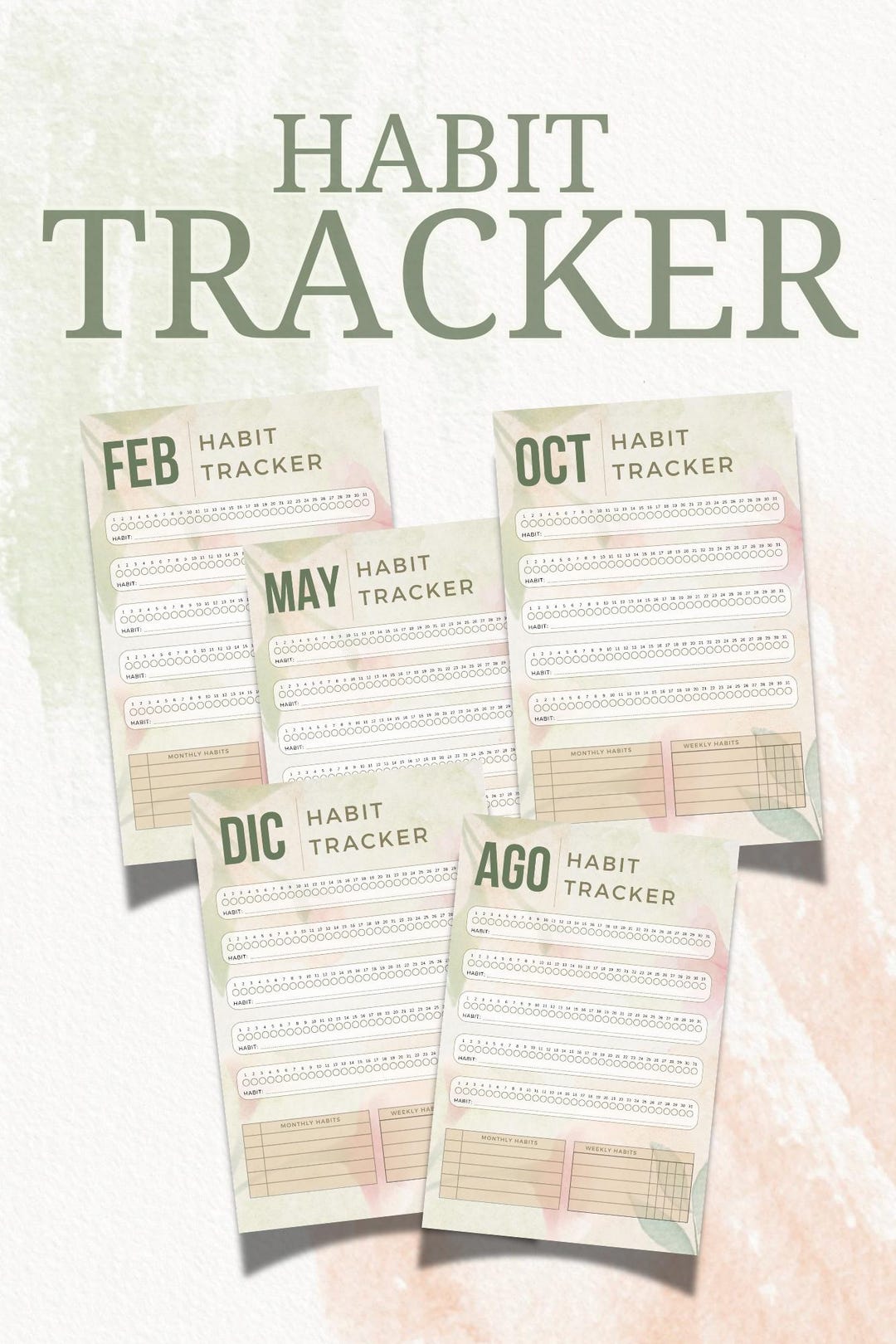 12 Month Habit Tracker Printable | Daily, Weekly, Monthly Goals ...