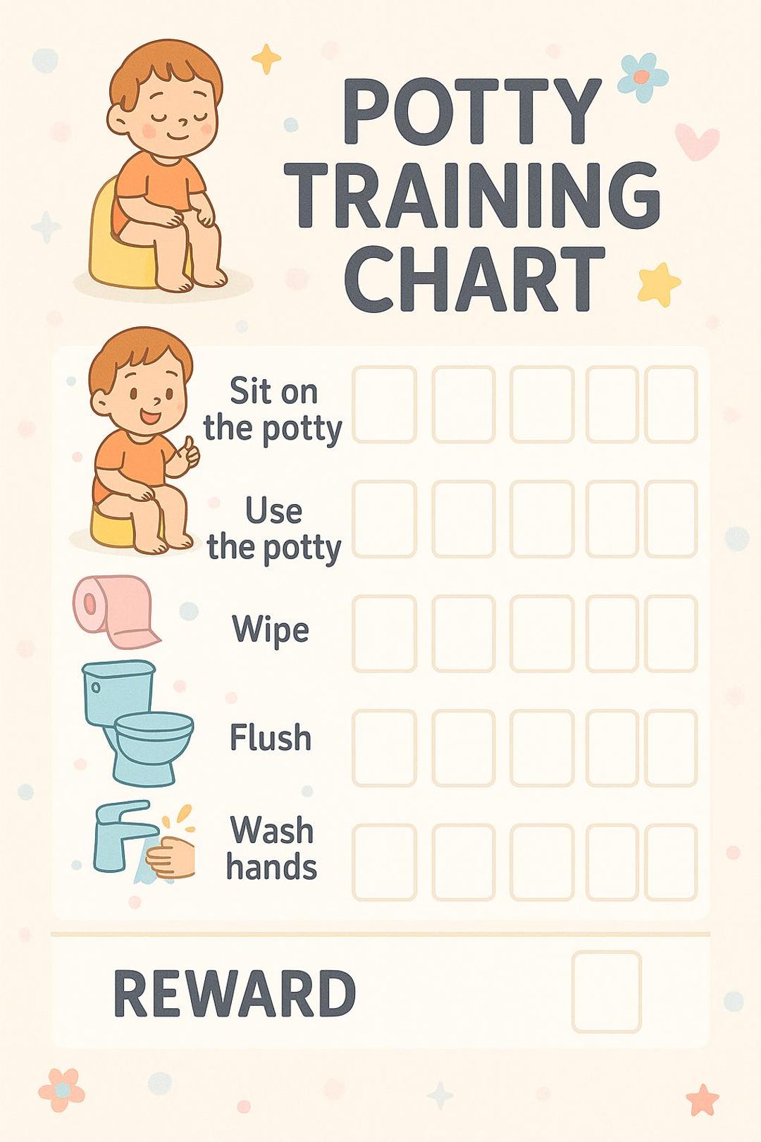 Printable Potty Training Reward Chart - Gender Neutral - Instant ...