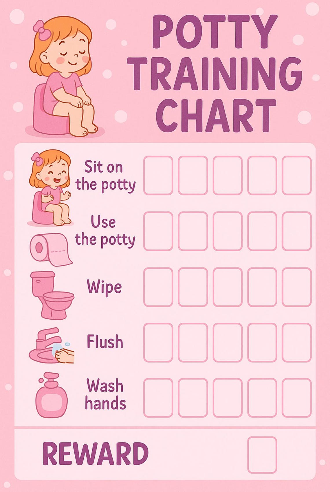 Printable Potty Training Reward Chart for Girls - Instant Download ...