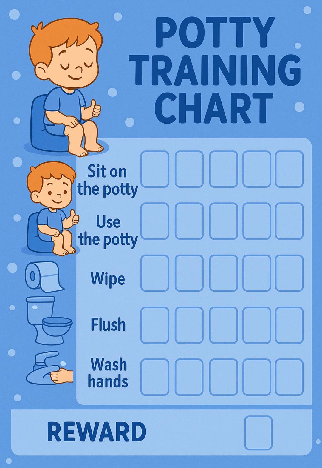 Printable Potty Training Reward Chart for Boys - Instant Download ...