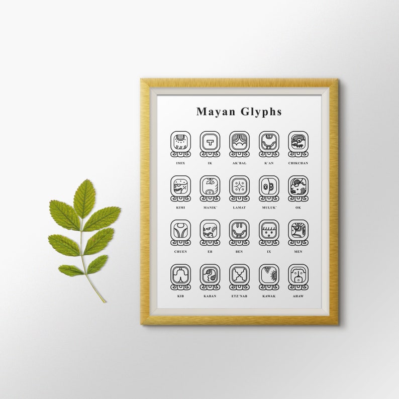 Mayan Glyph Gift Wall Art Decor Aztec Print Designs Symbols Artwork ...
