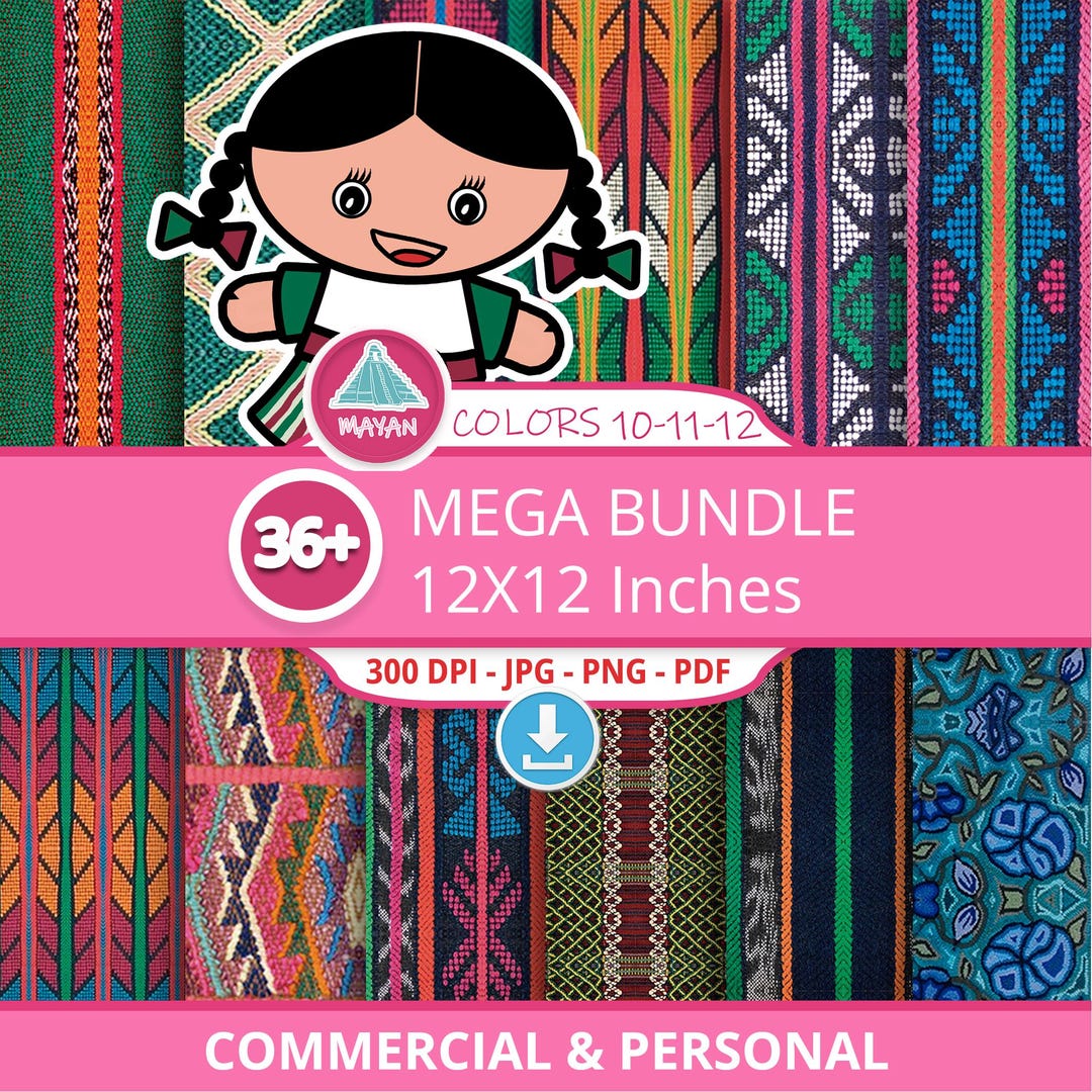 Mexican Textile Digital Paper: Otomi Aztec Print (PNG JPG PDF Bundle ...