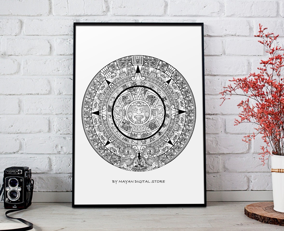 Mayan Calendar, Mayan Wall Art, Mayan Digital Paper, Mayan Decor, Mayan ...