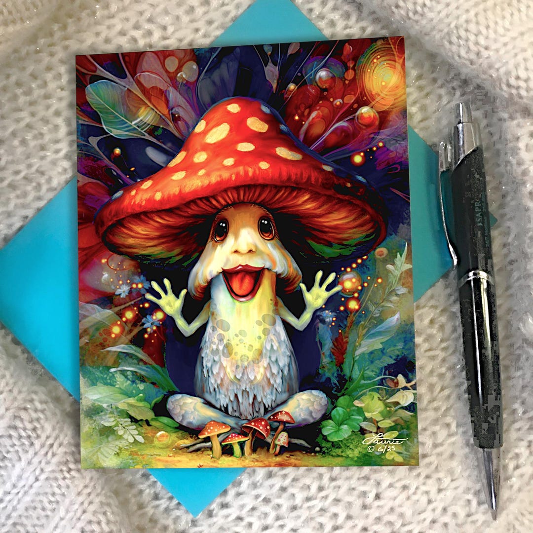 Goofy Mushroom Greeting Card - Psychedelic Shroom Art by Primal Painter ...
