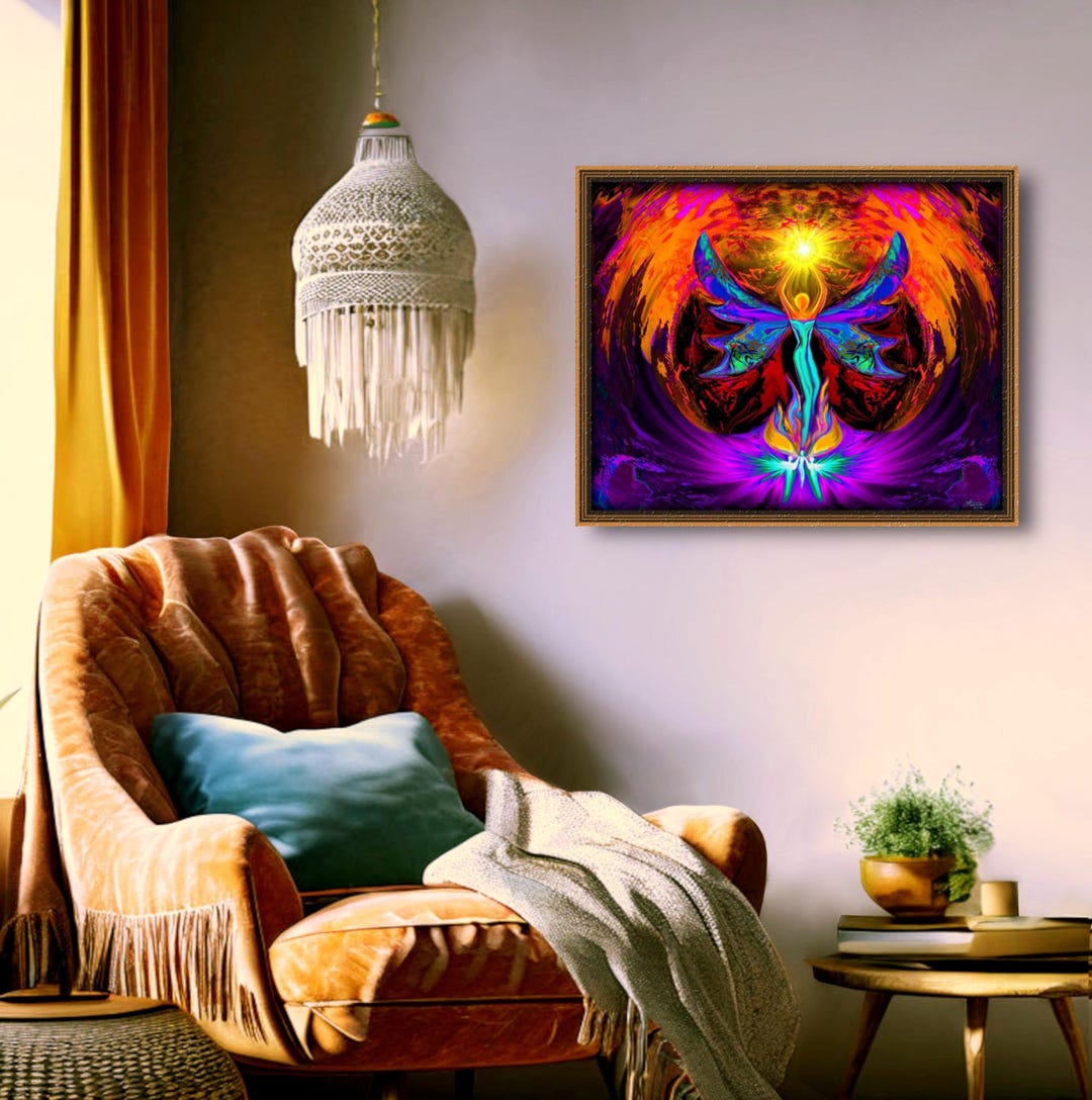 Reiki Angel Art, Spiritual Energy Art Print, Uplifting Rainbow Decor ...