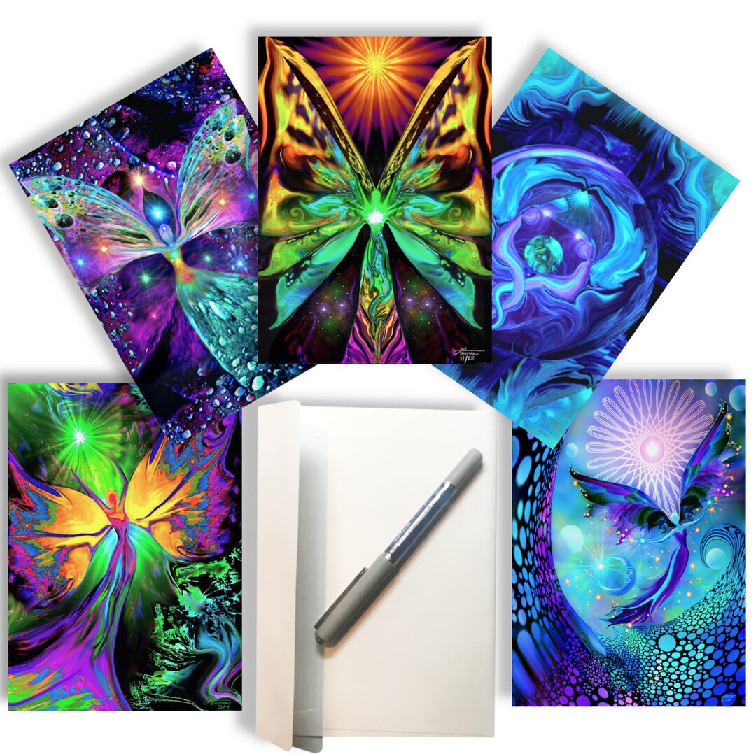 Large 5 X 7 Angel Art Notecards, Set of 5 With Envelopes, Luxury Pearl ...