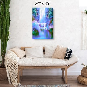 Blue Waterfall Impressionist Art Print, Ethereal Dreamscape Fantasy Art ...