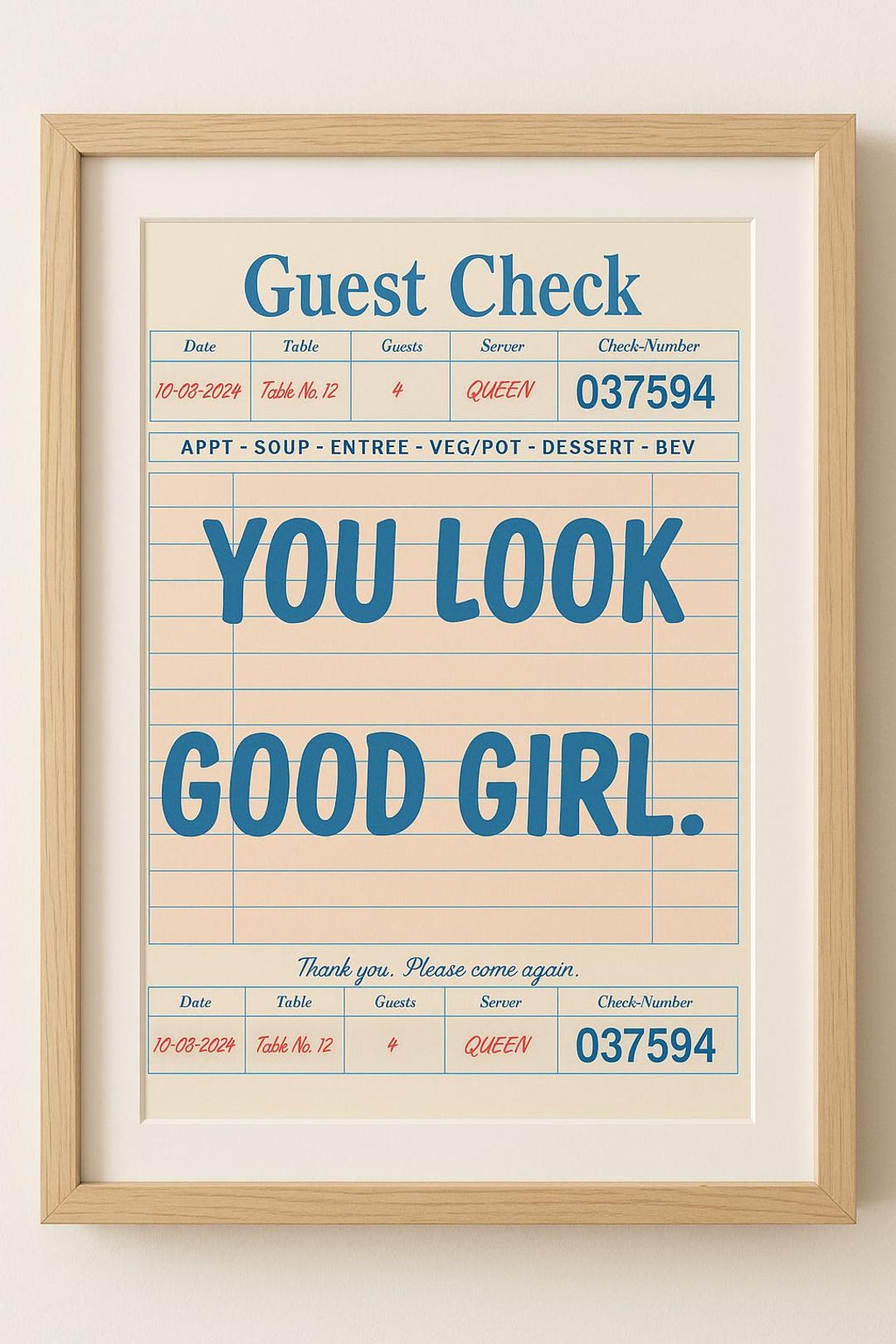 Customizable Diner Receipt Print - Etsy