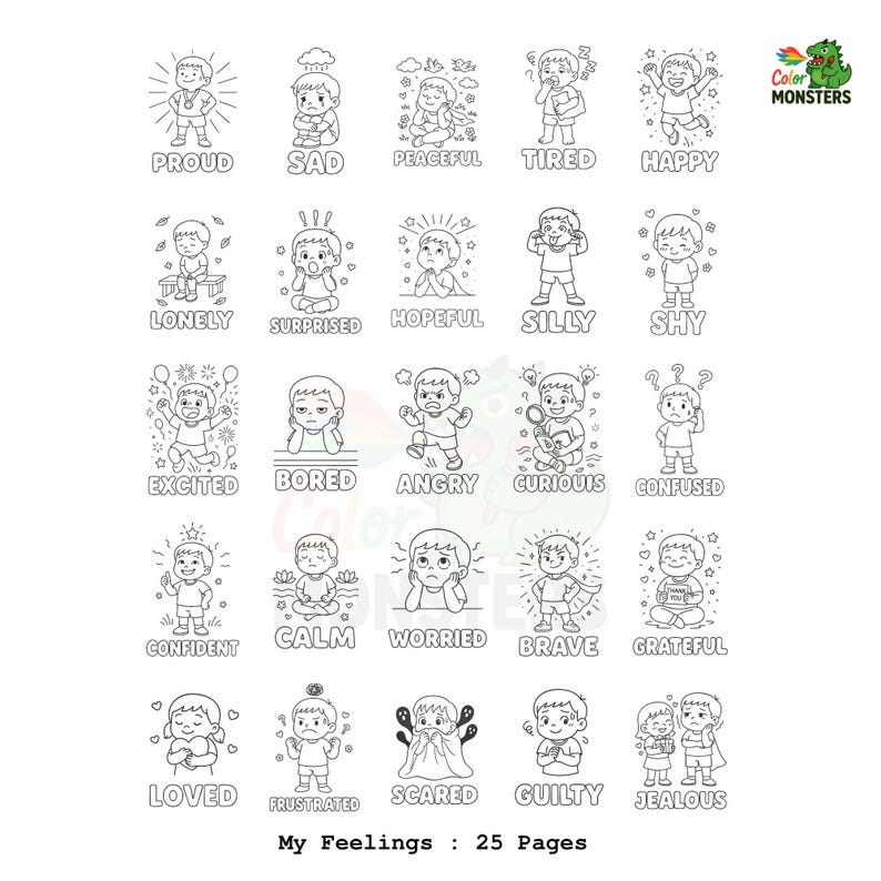 My Feelings Coloring Pages for Kids | 25 Emotions SEL Activities ...