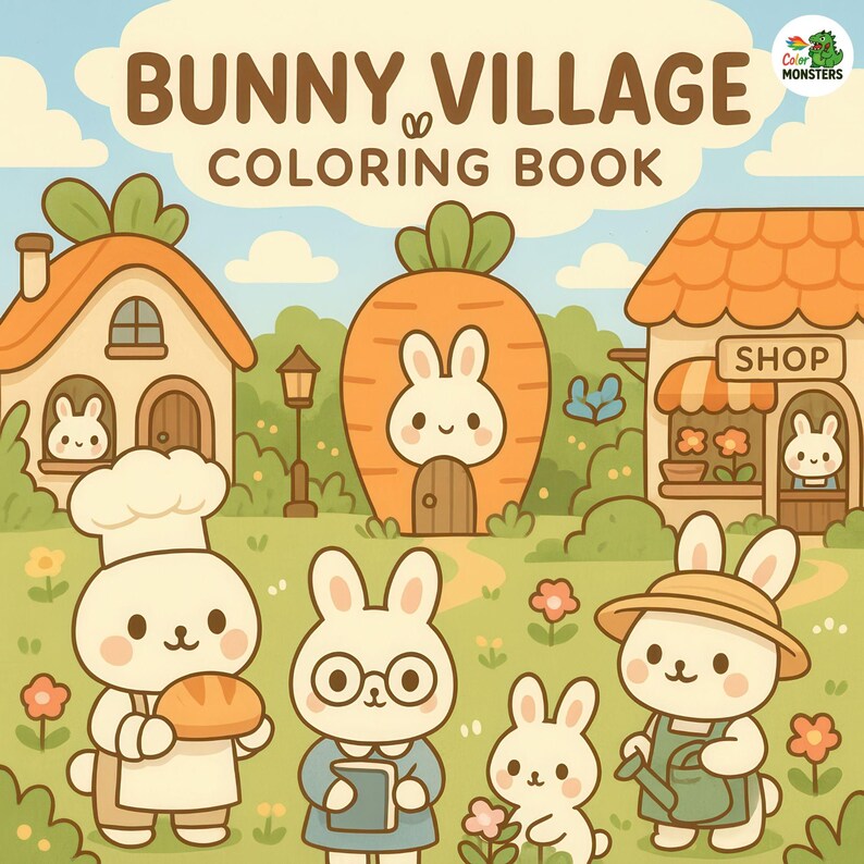 Bunny Village Coloring Pages | Cute Rabbit Printable Book | Kawaii ...