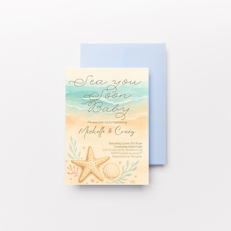 Sea You Soon Baby Shower Invitation Template | Ocean Theme Baby Shower ...