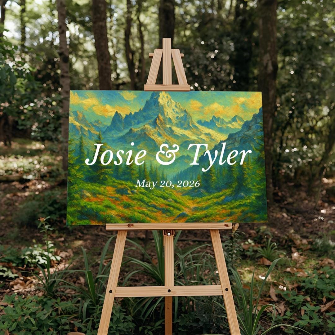 Rustic Mountain Wedding Welcome Sign: Vintage Landscape Art (digital ...
