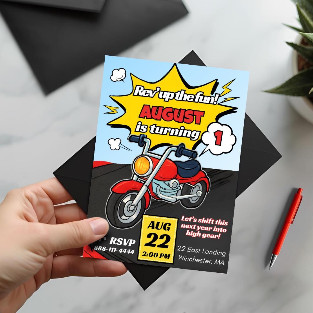Motorcycle Racing Birthday Invitation: Rev up the Fun! Comic Book Style ...