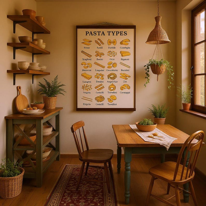 Charming Pasta Poster With Hanger - High-resolution Art of Different ...