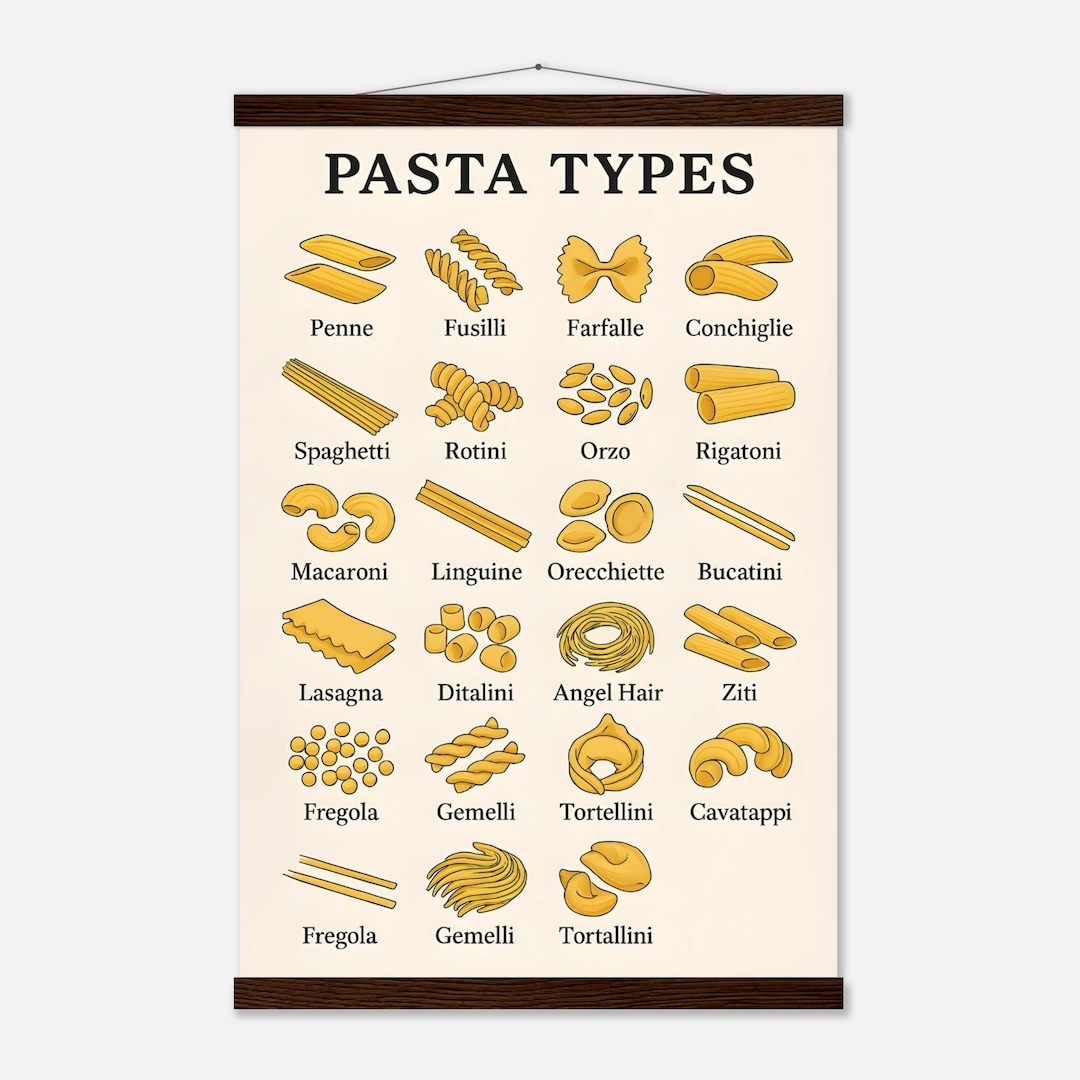 Charming Pasta Poster With Hanger - High-resolution Art of Different ...