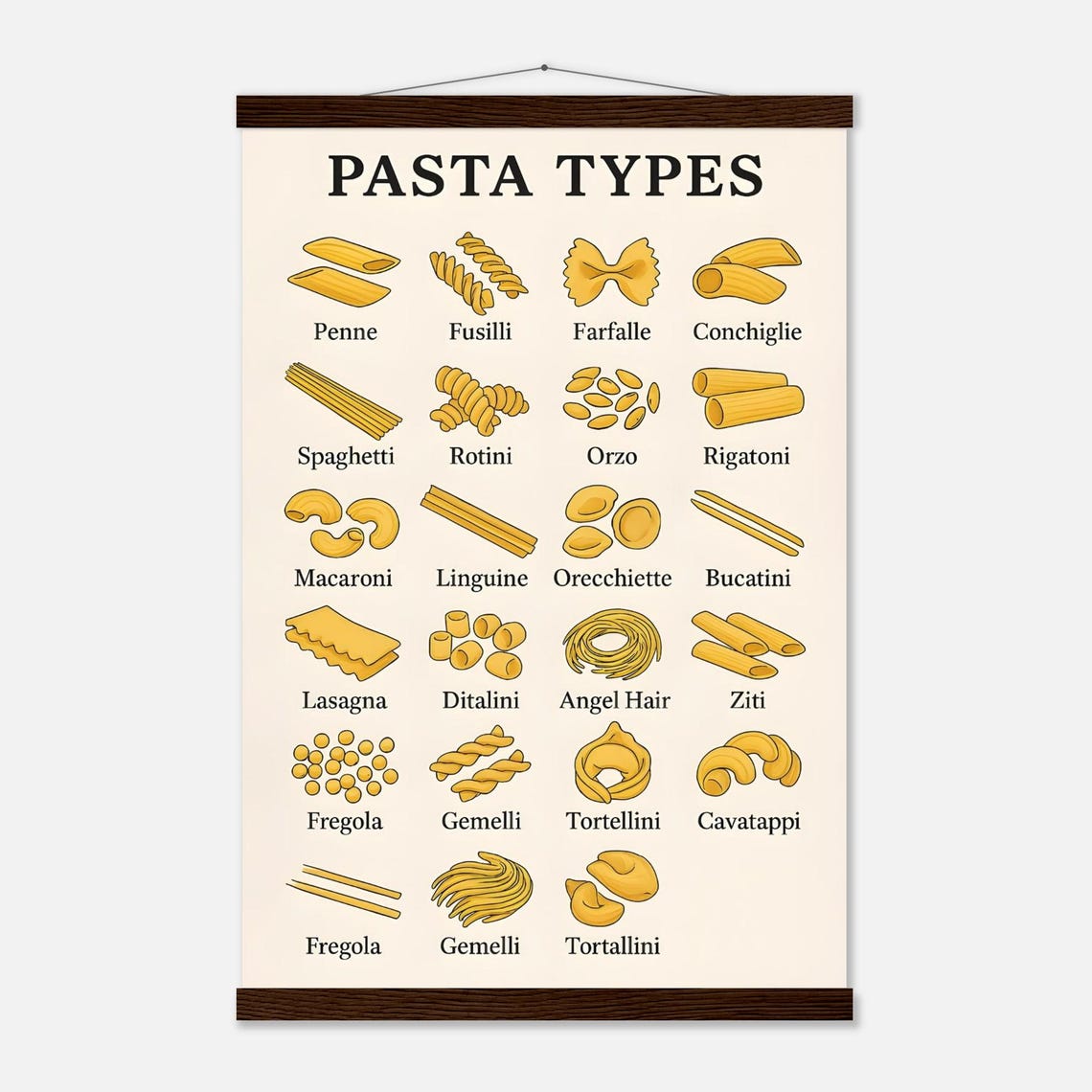 Charming Pasta Poster With Hanger - High-resolution Art of Different ...