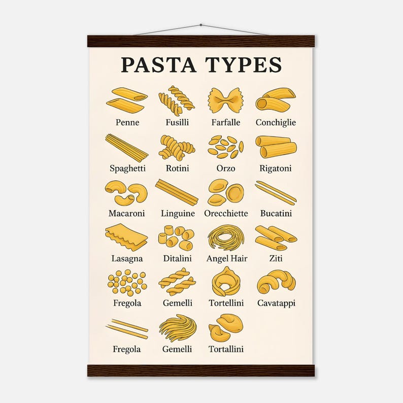 Charming Pasta Poster With Hanger - High-resolution Art of Different ...