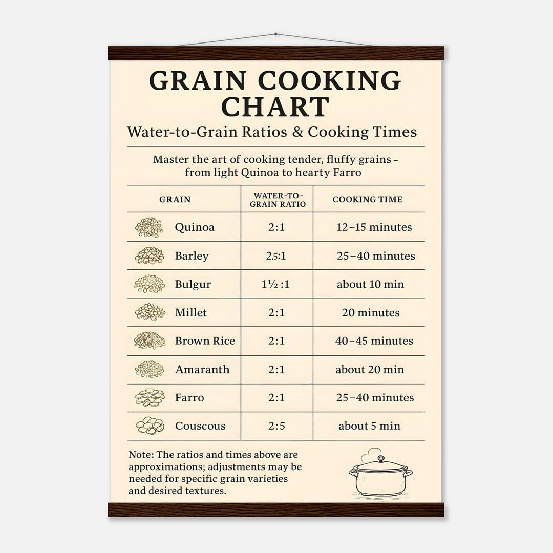 Grain Cooking Chart Poster – Culinary Wall Art Guide for Perfect Grains ...