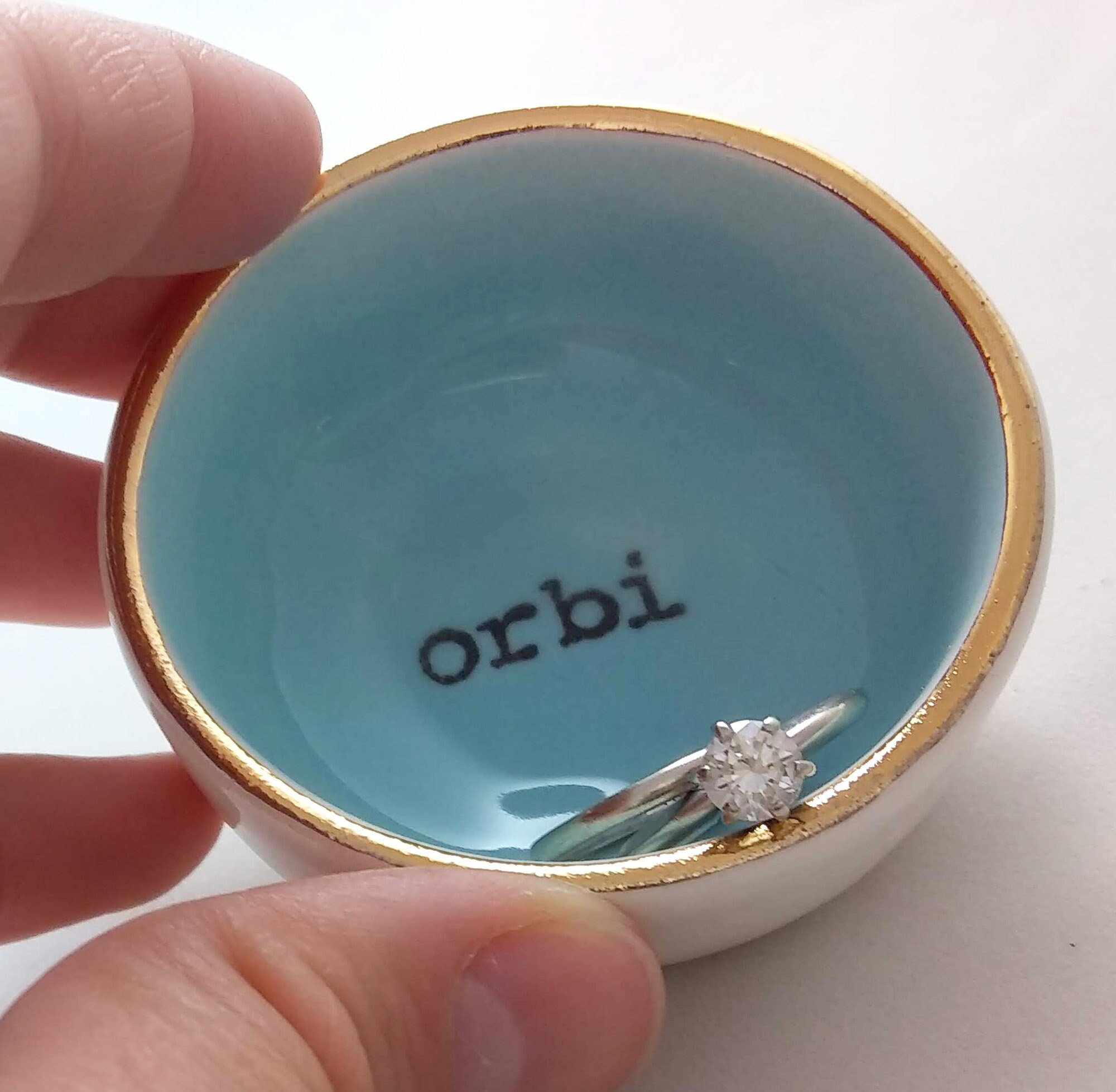 Custom Name Ring Holder, Text Printed Ring Dish, White Ceramic Ring ...