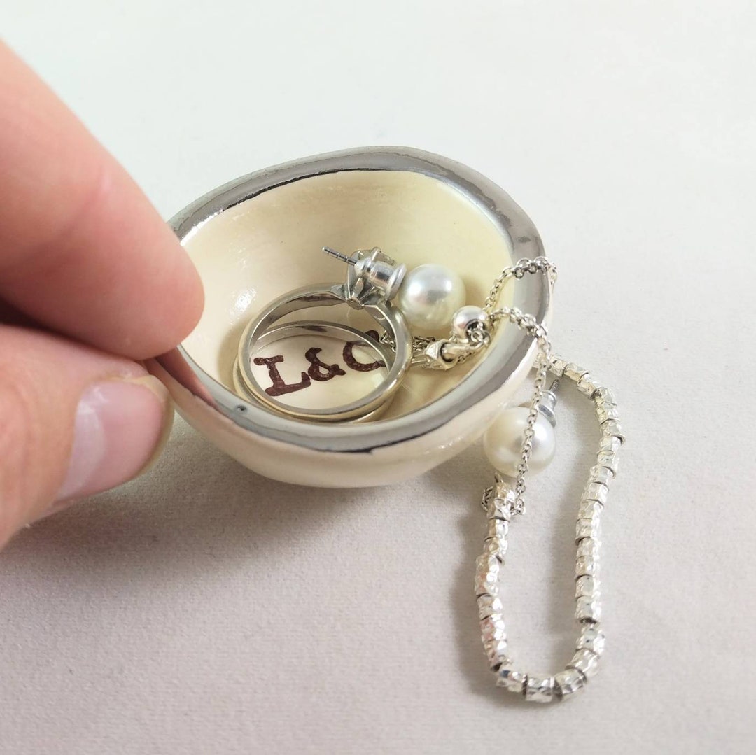 Silver Ring Dish With Personalized Initials, Small Ceramic Ring Dish ...