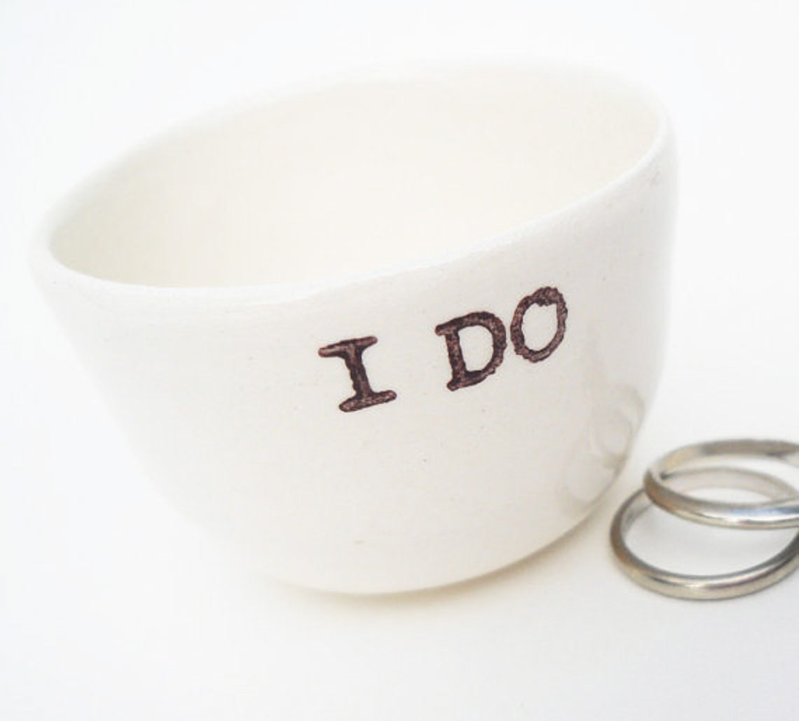 Gift for Bride, I DO Ceramic Wedding Ring Dish, Handmade Handprinted ...