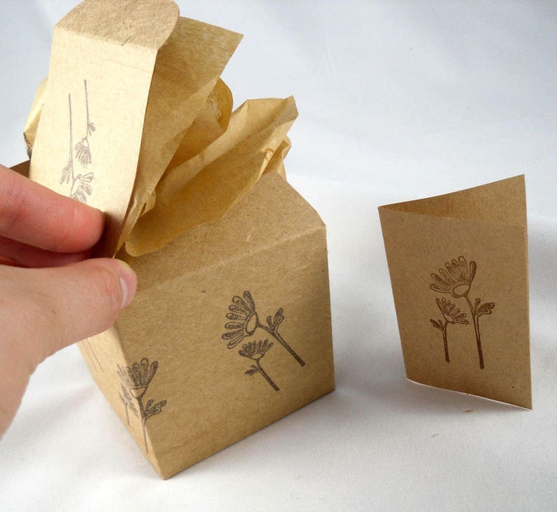 50 Custom Stamped Brown Kraft Gift Boxes, Tissue Paper and Tiny Gift ...
