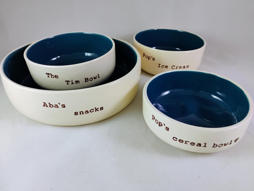 STEEL BLUE Large Cereal Bowl, Custom Printed Big Popcorn Bowl ...