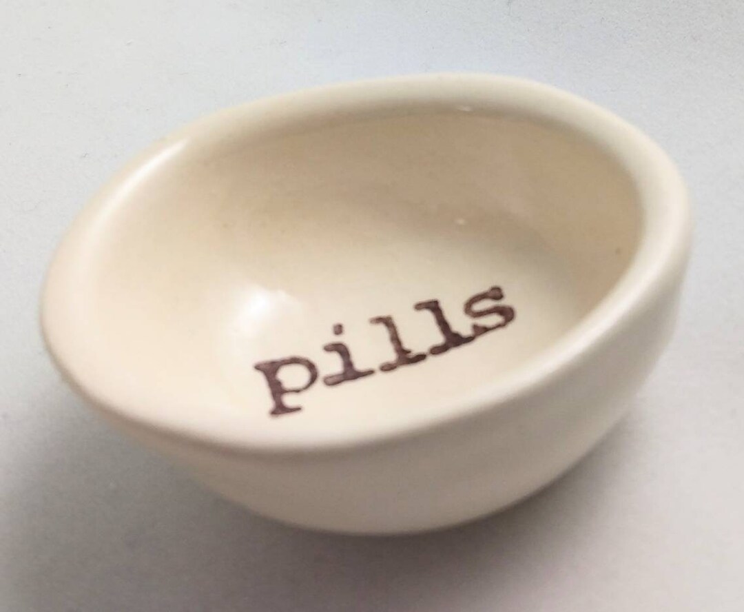 Pill Holder Printed With Text Words Pill Dish Ceramic Pill Cup White ...