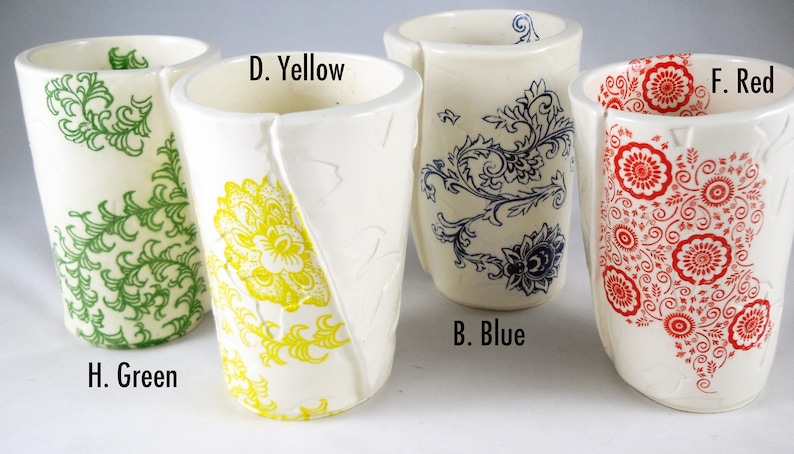 Set of 4 Ceramic Tumblers, Tall Coffee Cups, Flower Printed Cups ...