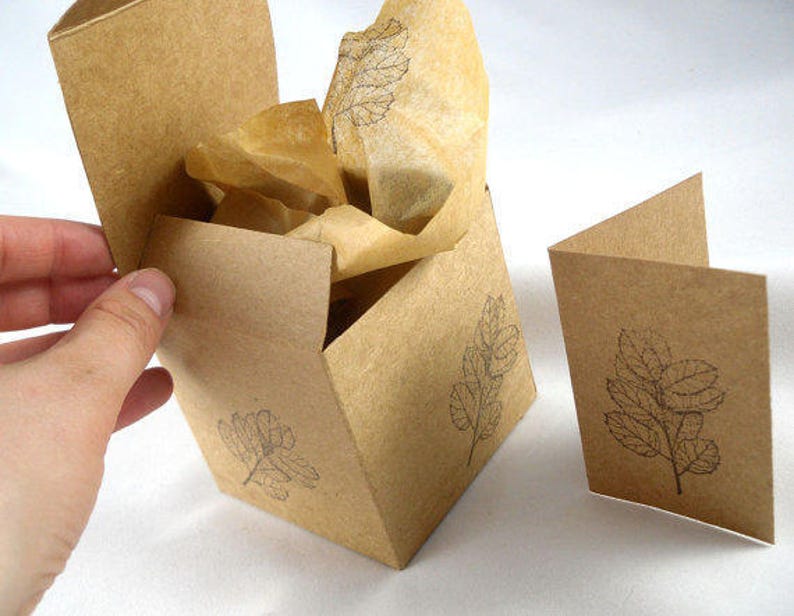 50 Custom Stamped Brown Kraft Gift Boxes, Tissue Paper and Tiny Gift ...