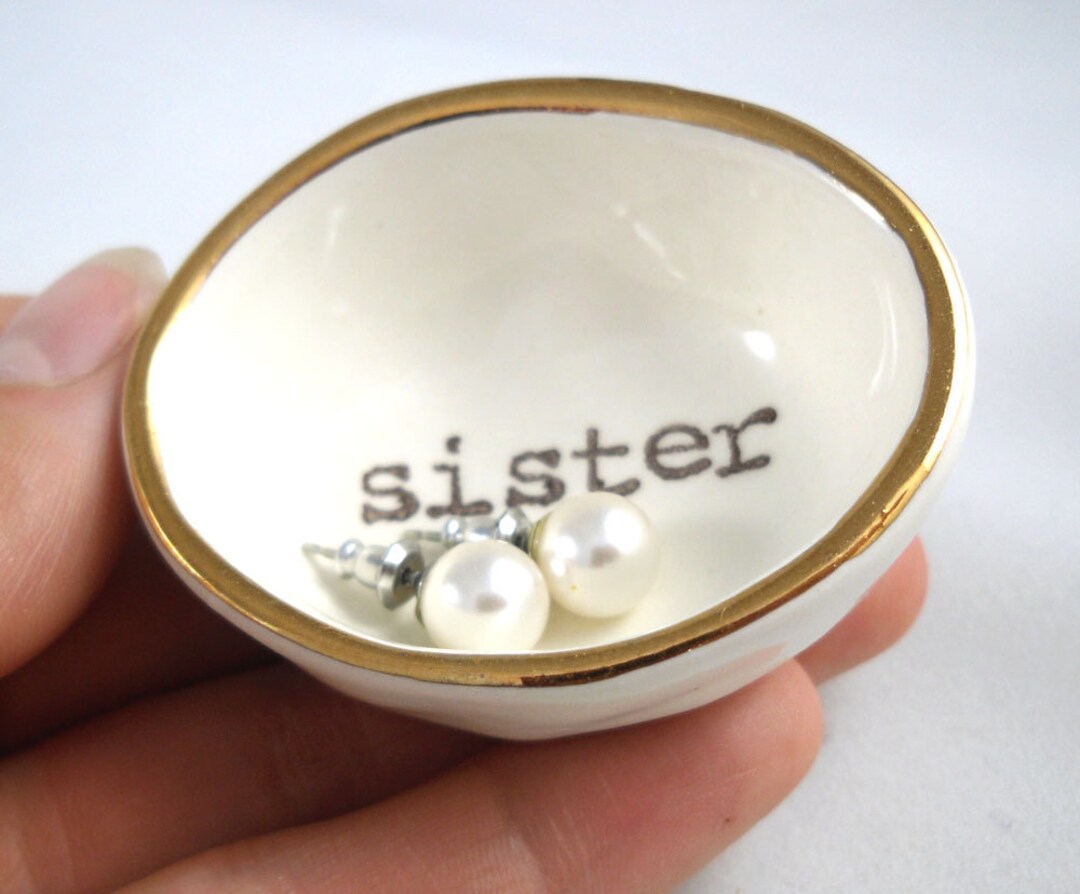 GIFT FOR SISTER Ring Dish Gold Rim for Bridesmaid Gift White Ring ...