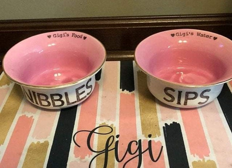 PERSONALIZED PET BOWL, Dog Bone Stamp & Paw Print Stamp on Ceramic Dog ...