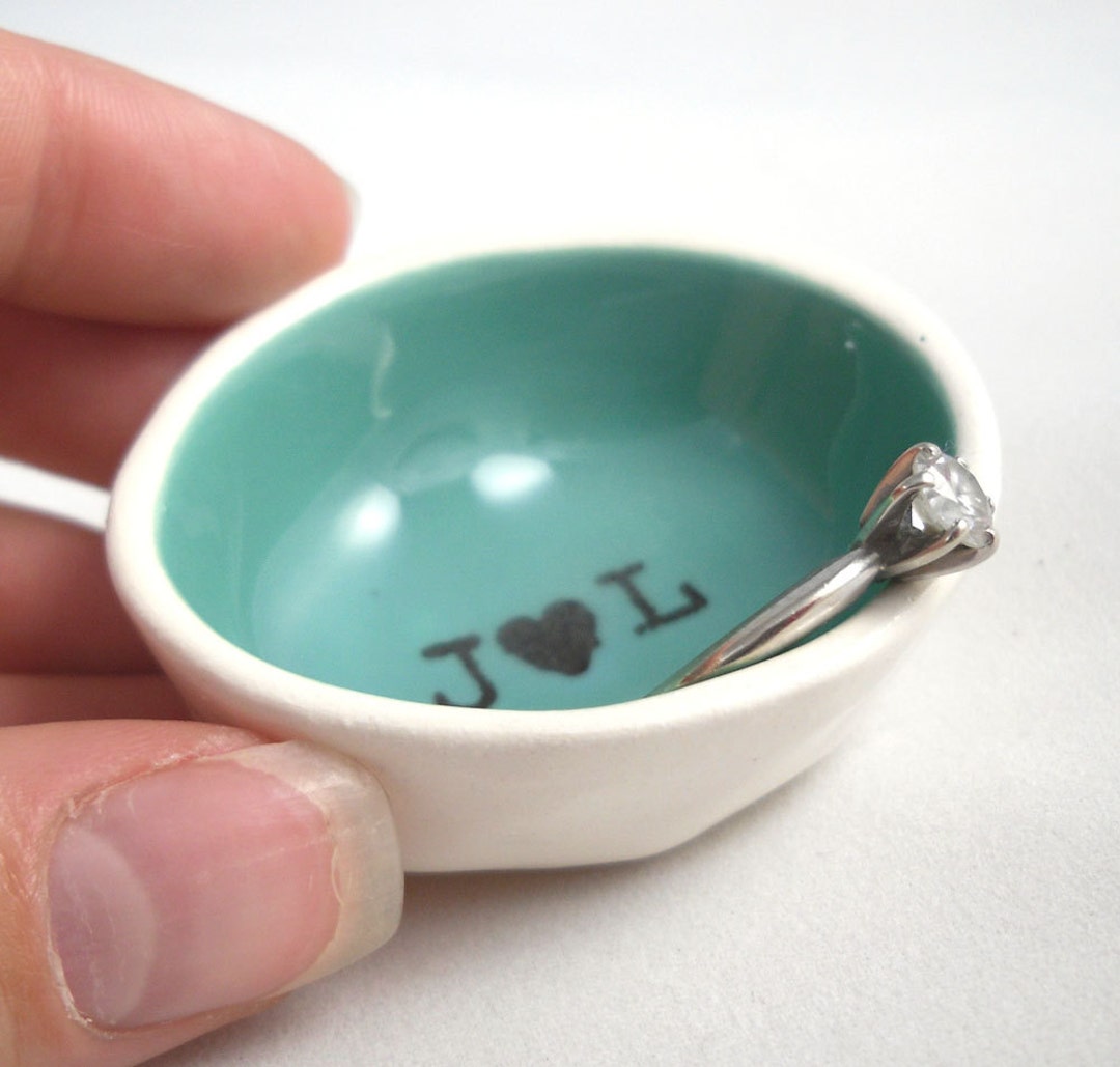 JADE GREEN Personalized Engagement Ring Dish With Stamped Initials and ...