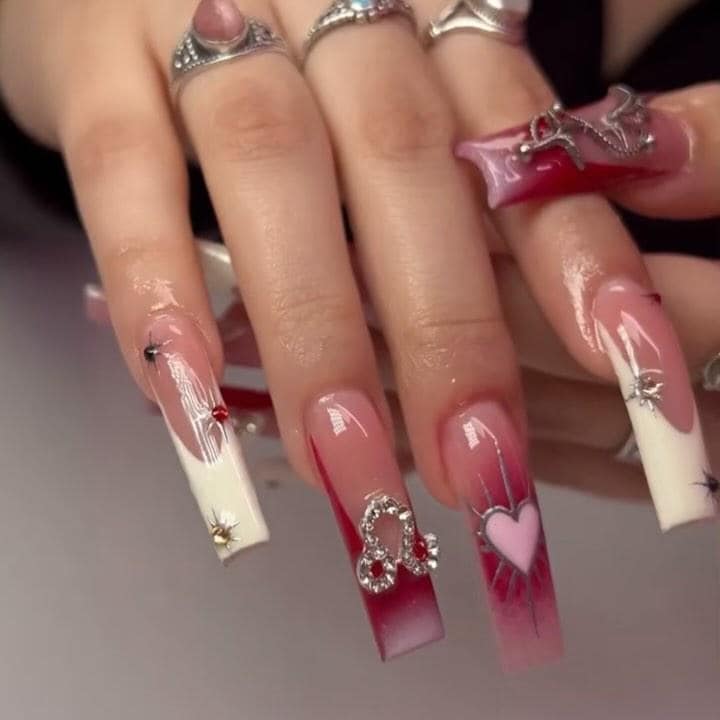 Gothic Glamour Press on Nails, 3D Bat Charm & Ombre French Tip, Dark ...