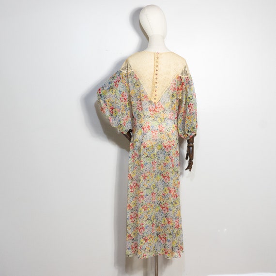 vintage 1930s illusion balloon sleeve sheer chiffon m… - Gem